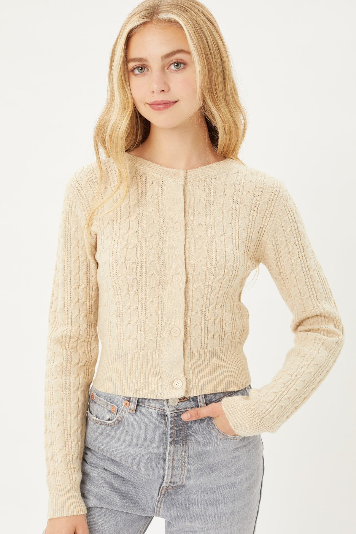 Buttoned Cable Knit Cardigan Long Sleeve Sweater S - Walmart.com