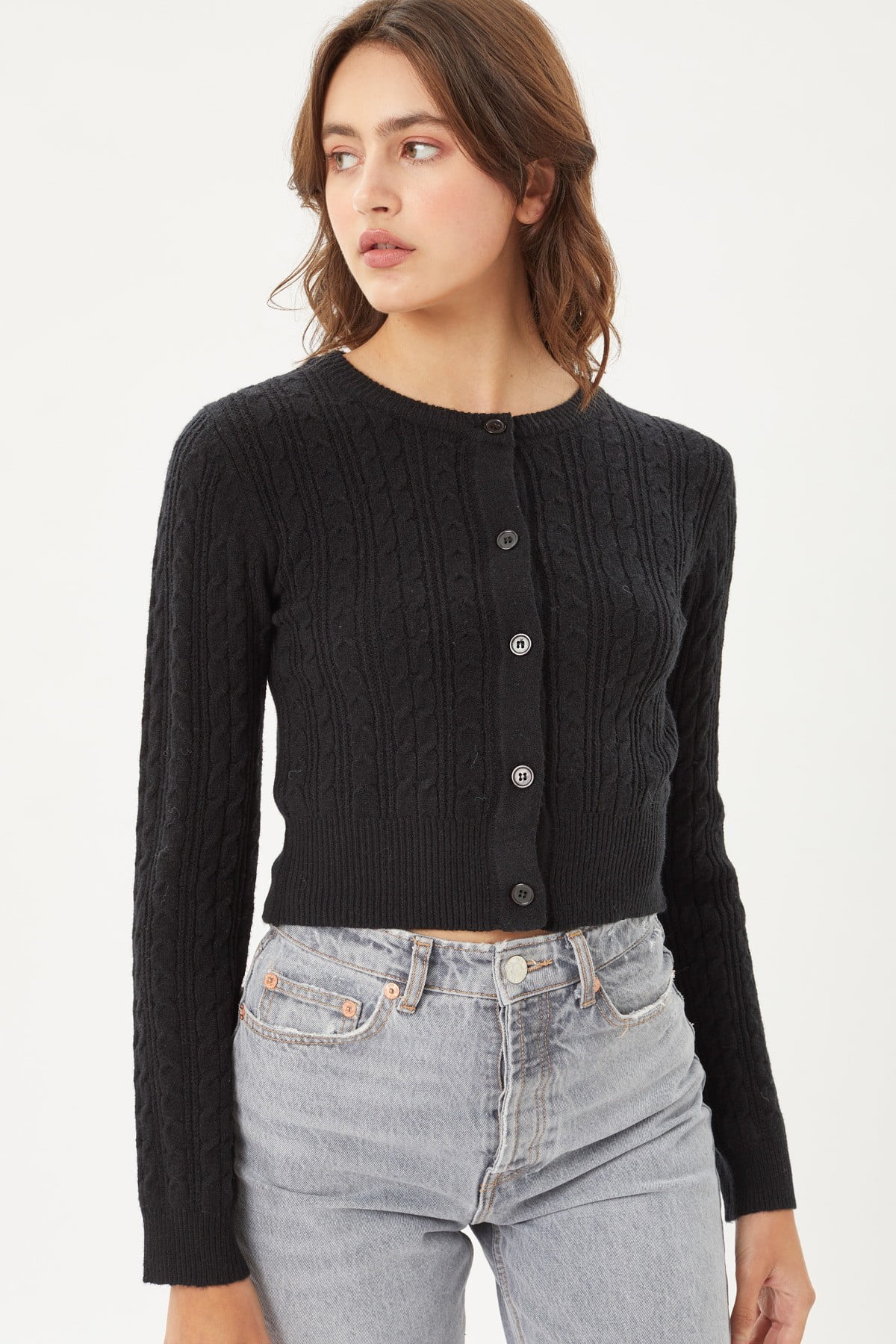 Buttoned Cable Knit Cardigan Long Sleeve Sweater S - Walmart.com