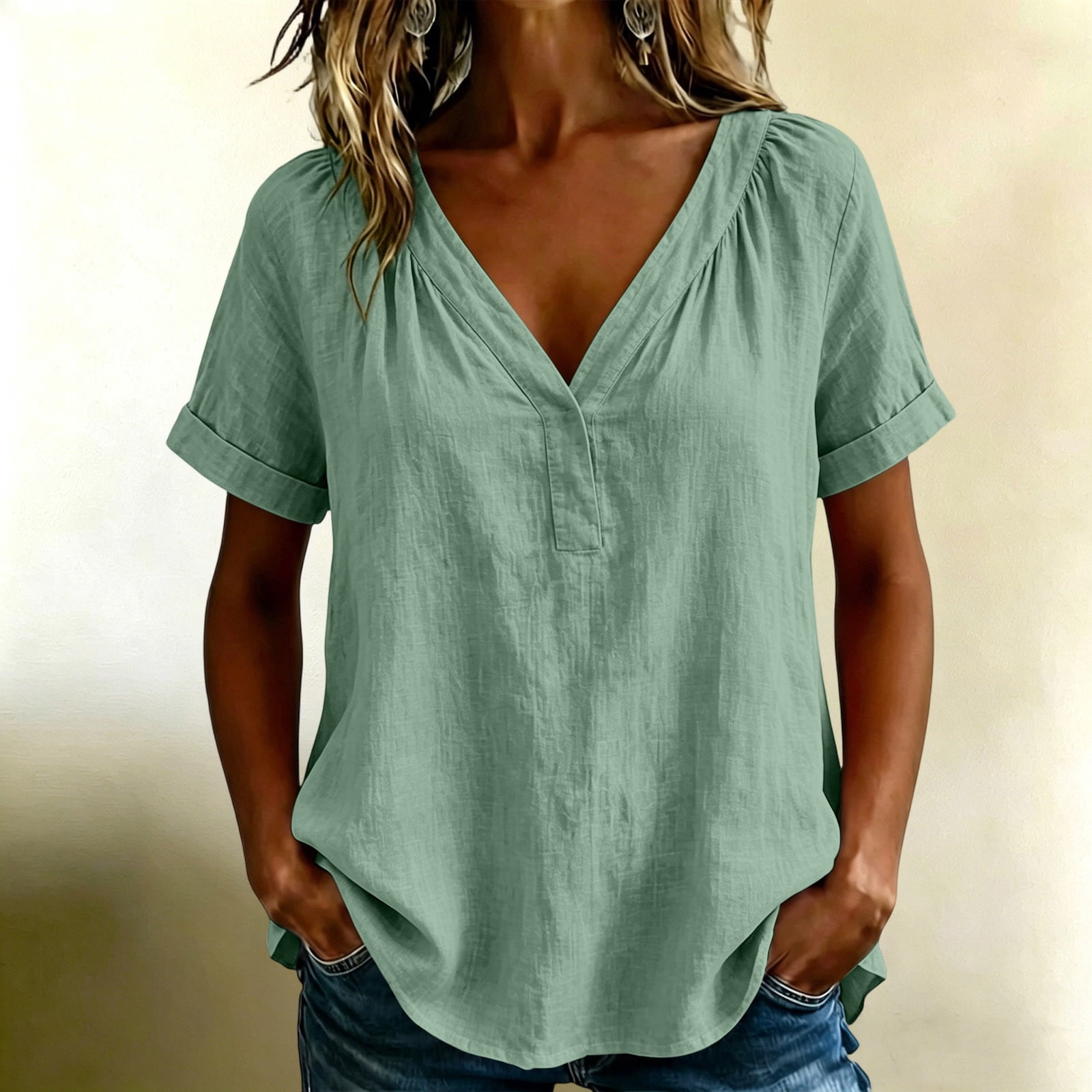 Buttoned Linen Natural Button Front Top for Women Women's Color ...