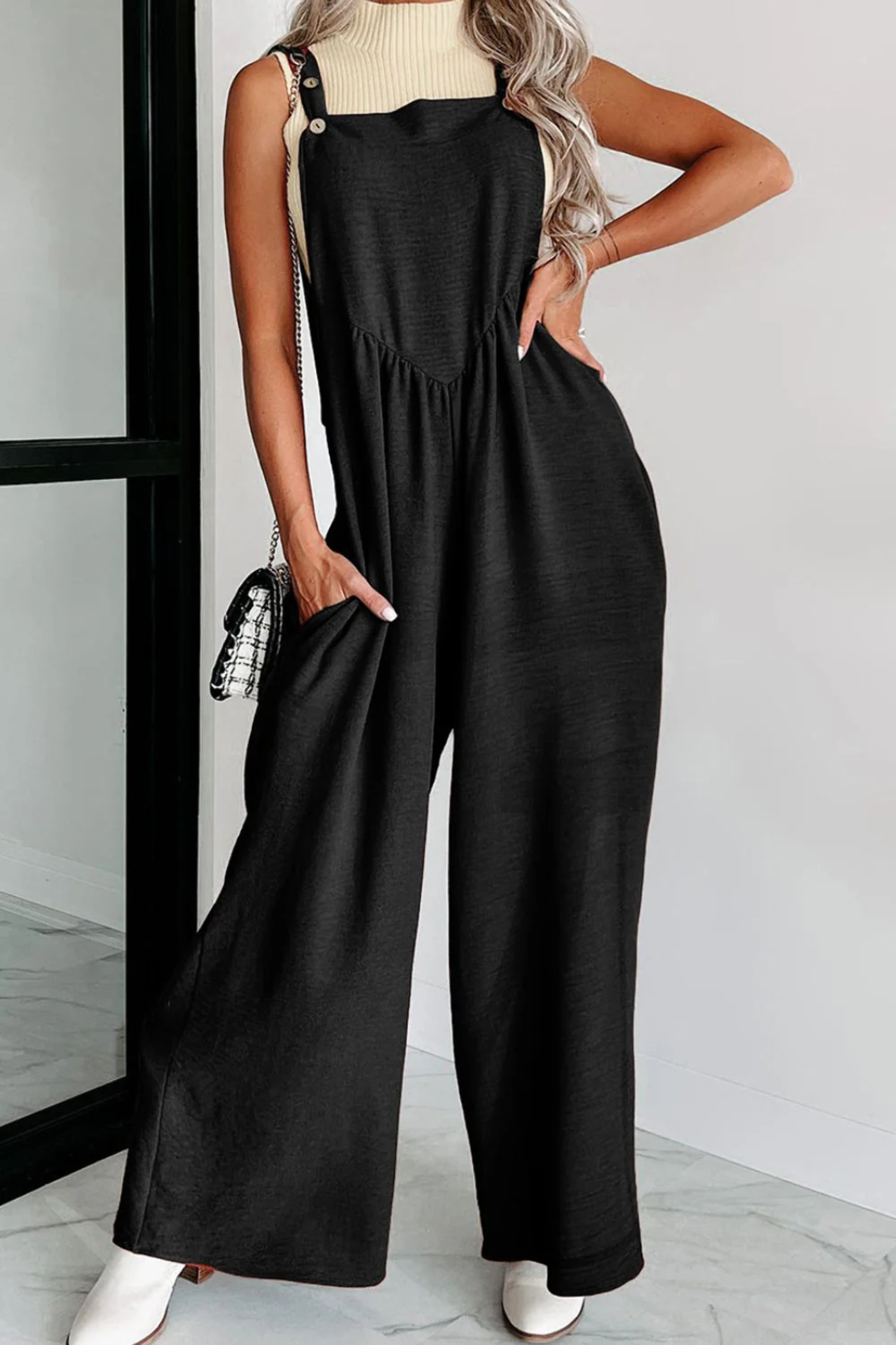Buttoned Wide Leg Overalls - Walmart.com