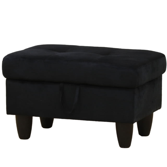 Buttonless Tufted Ottoman Storage Bench Seat-Flannel Upholstered Modern ...