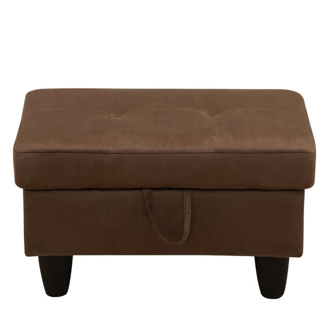 Buttonless Tufted Ottoman Storage Bench Seat-Flannel Upholstered Modern ...
