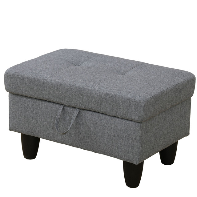 Buttonless Tufted Ottoman Storage Bench Seat-Linen Upholstered Modern ...