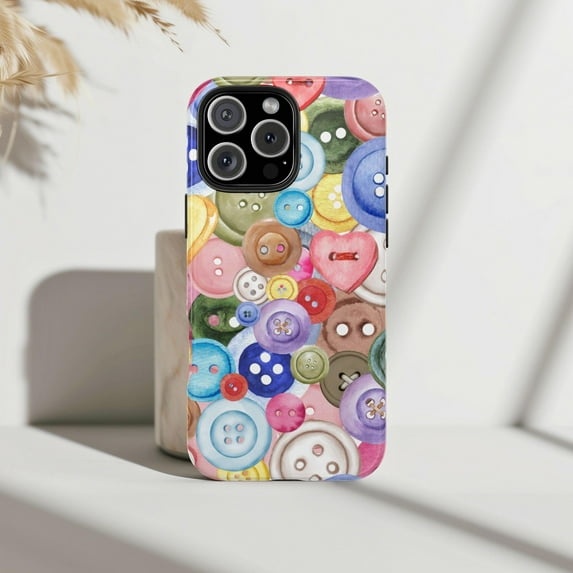 Buttons Sewing Craft Watercolor Case for iPhone 17 through 11 Pro Max ...