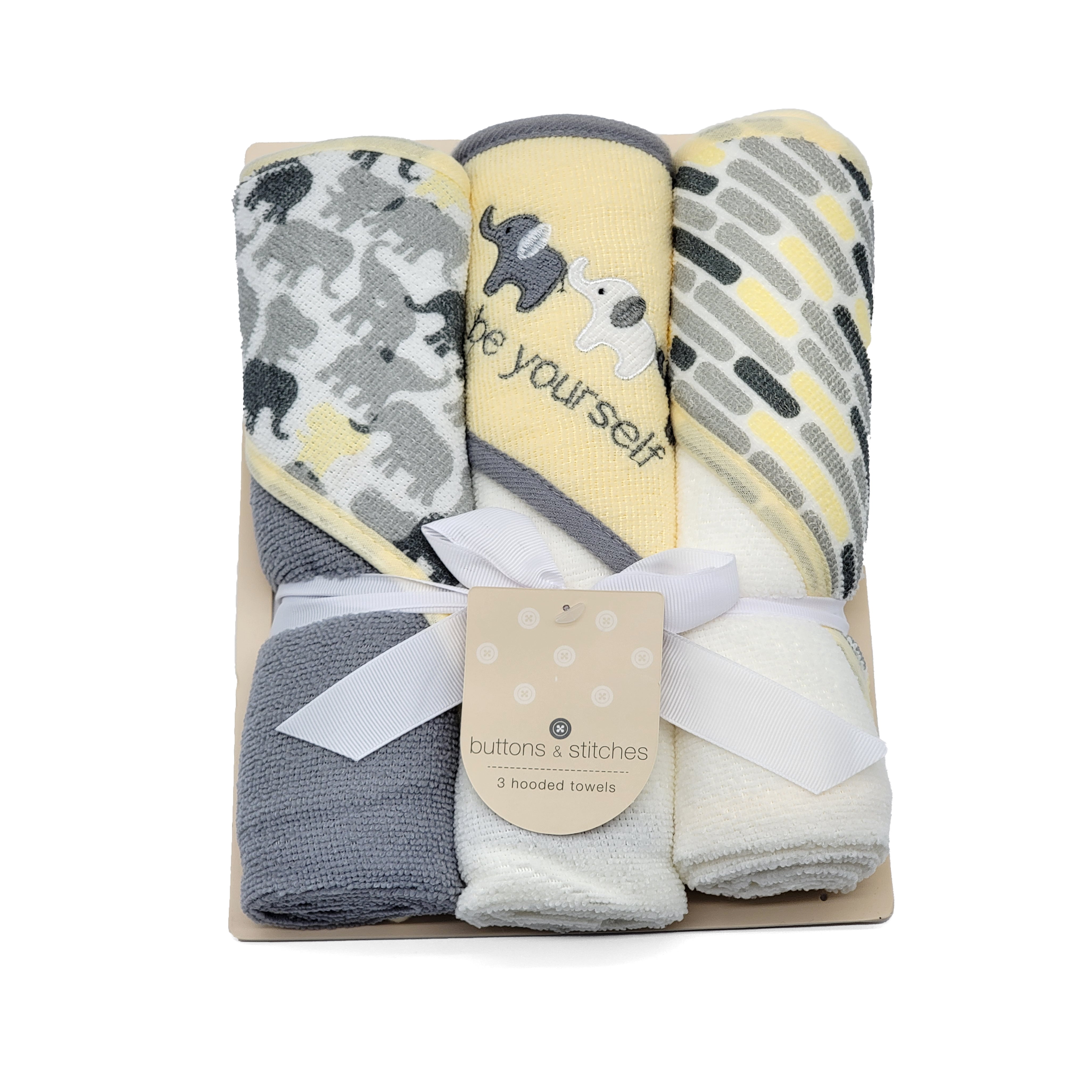 Buttons & Stitches Baby Girl and Boy 3 Pack Rolled/Carded Hooded Towels ...