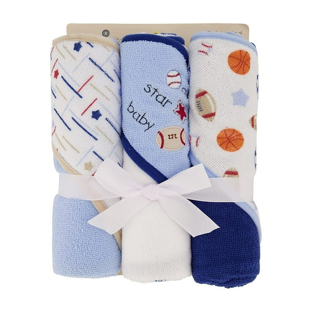 Cudlie Buttons & Stitches Baby Boy 3 Pack Rolled/Carded Hooded Towels ...