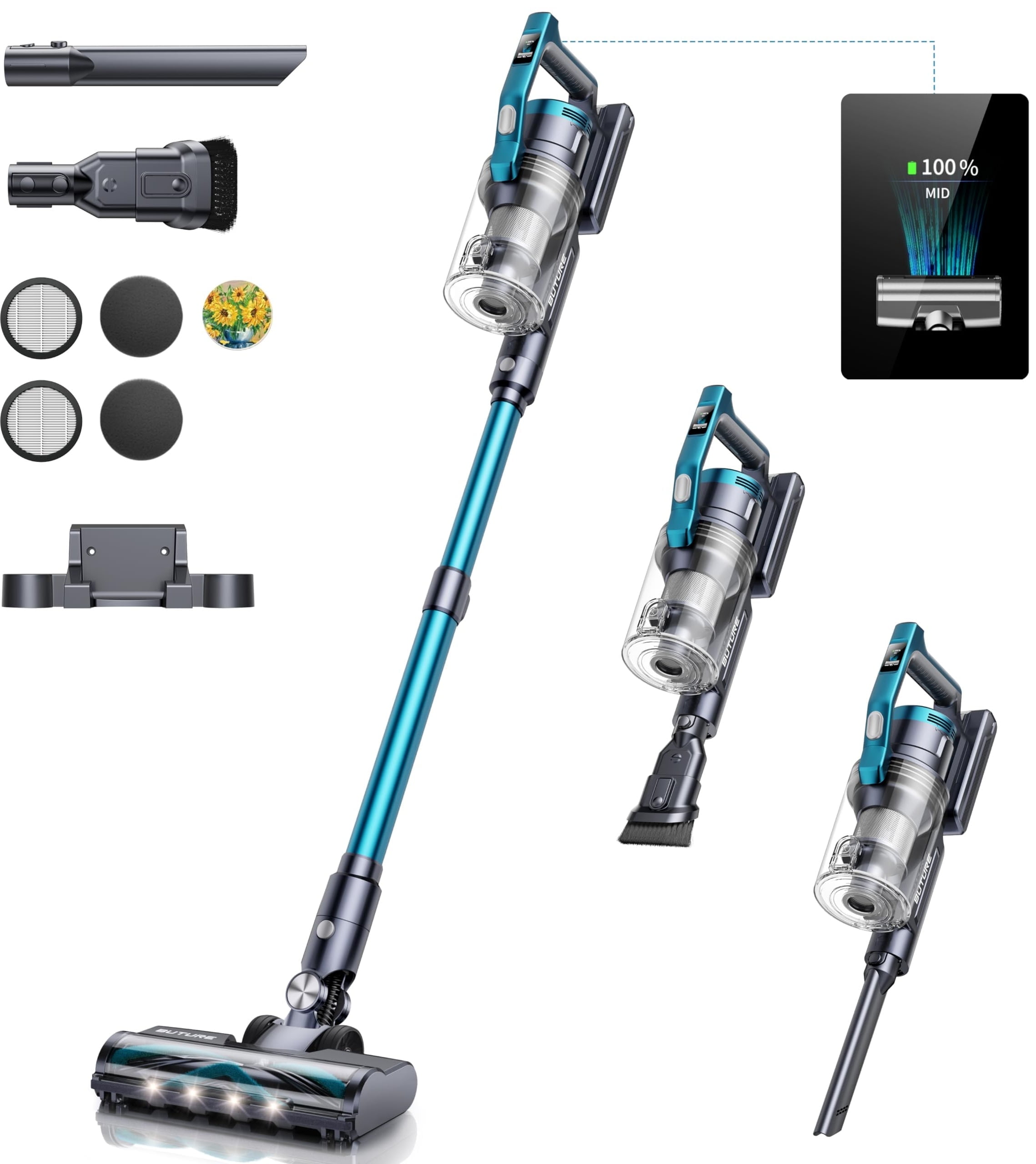 BUTURE Cordless Stick Vacuum Cleaner, 38Kpa 450W, Rechargeable, for Pet ...