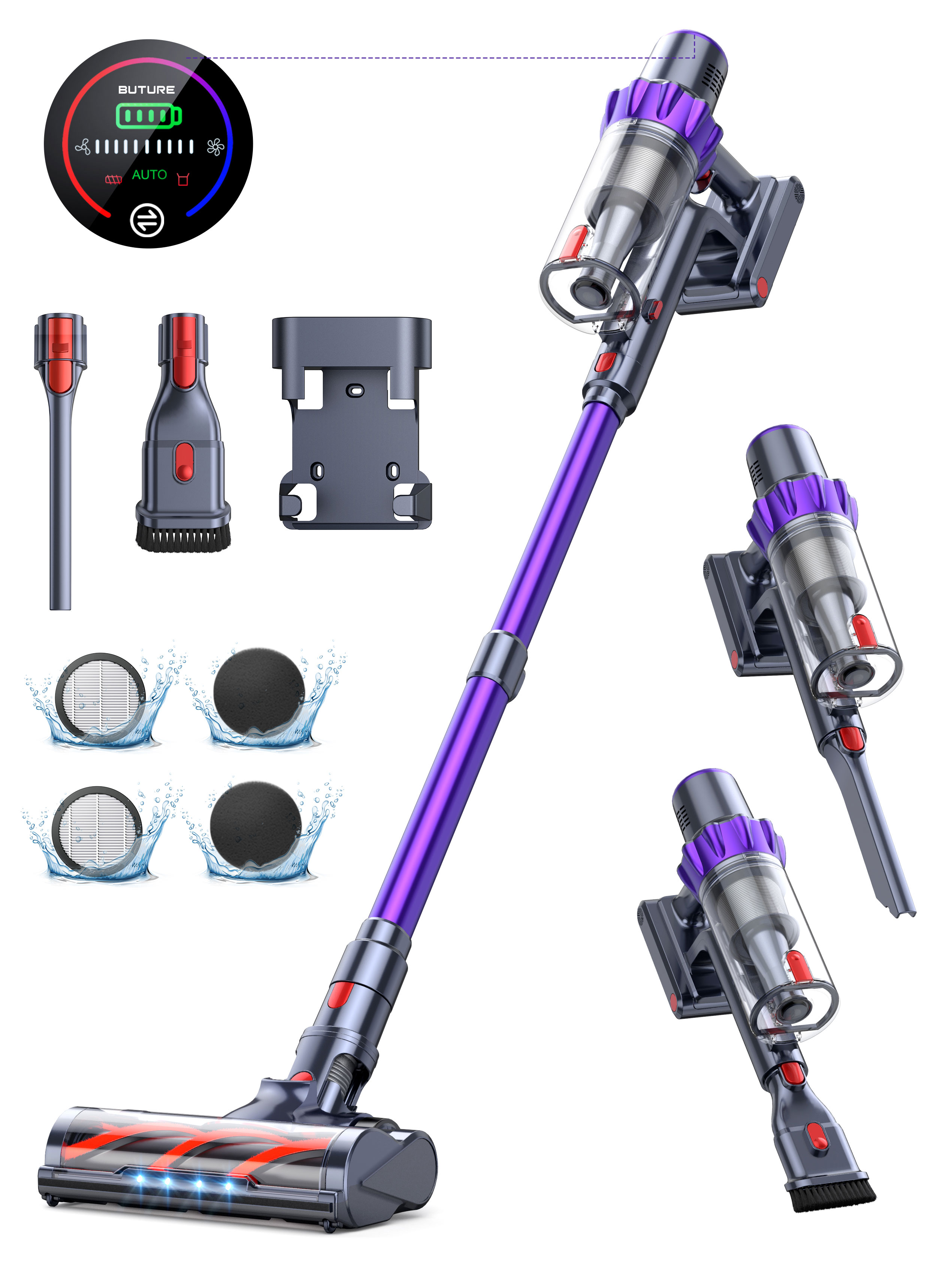 Buture Cordless Stick Vacuum Cleaner 55mins 450W 38Kpa with Touch ...