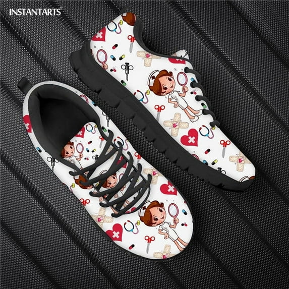 Buty Damskie Fashion 3D Cartoon Nurse Prints Woman Flats Shoes Lace Up ...