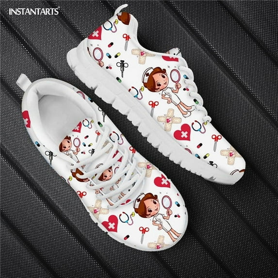 Buty Damskie Fashion 3D Cartoon Nurse Prints Woman Flats Shoes Lace Up ...