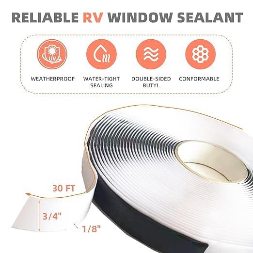 Butyl Tape Black, 1/8-In x 3/4-In x 30-Foot, Double Sided Leak Proof ...