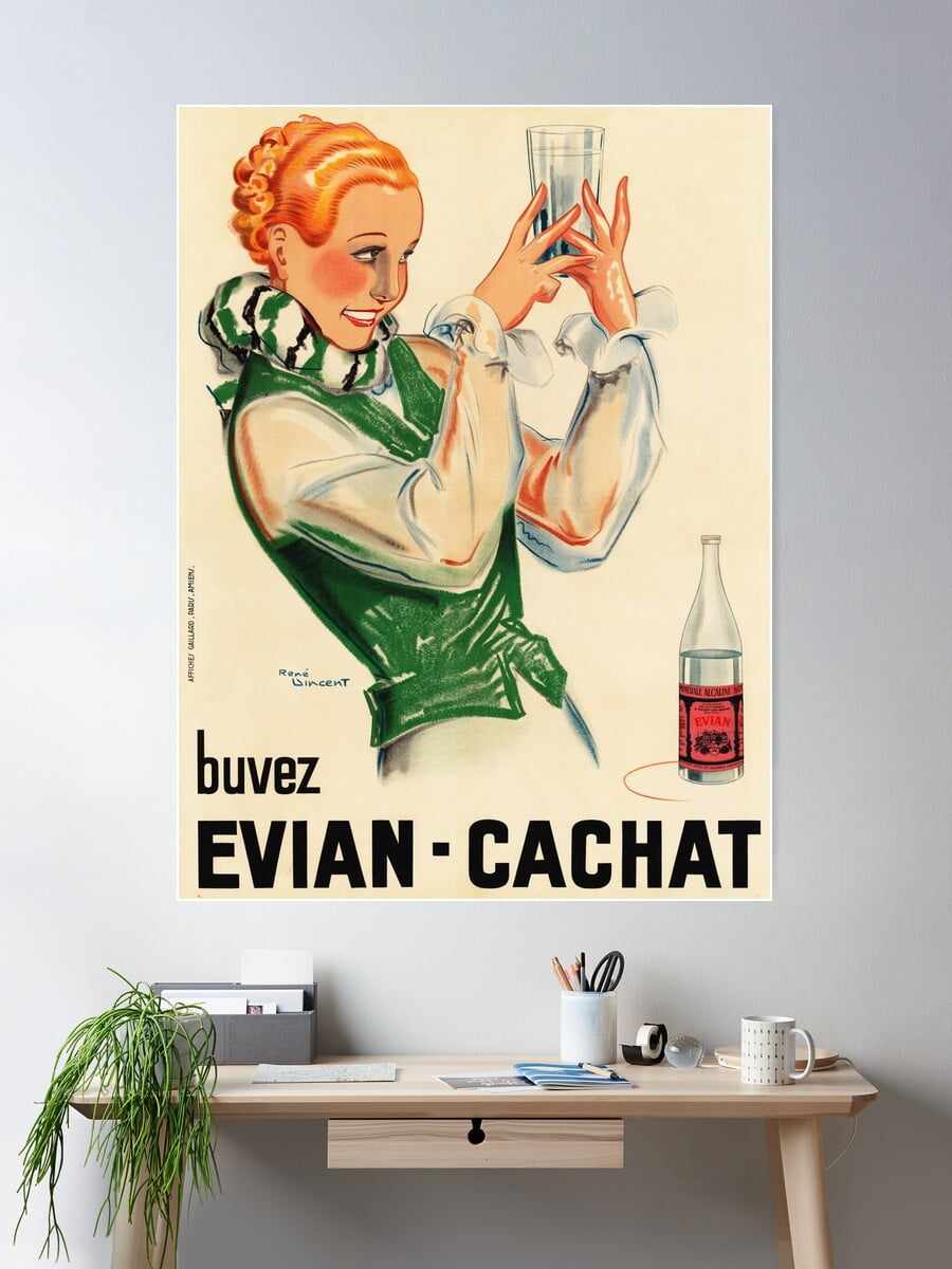 Buvez Evian Cachat Mineral Water 1935 Vintage Art Deco Poster By Rene ...