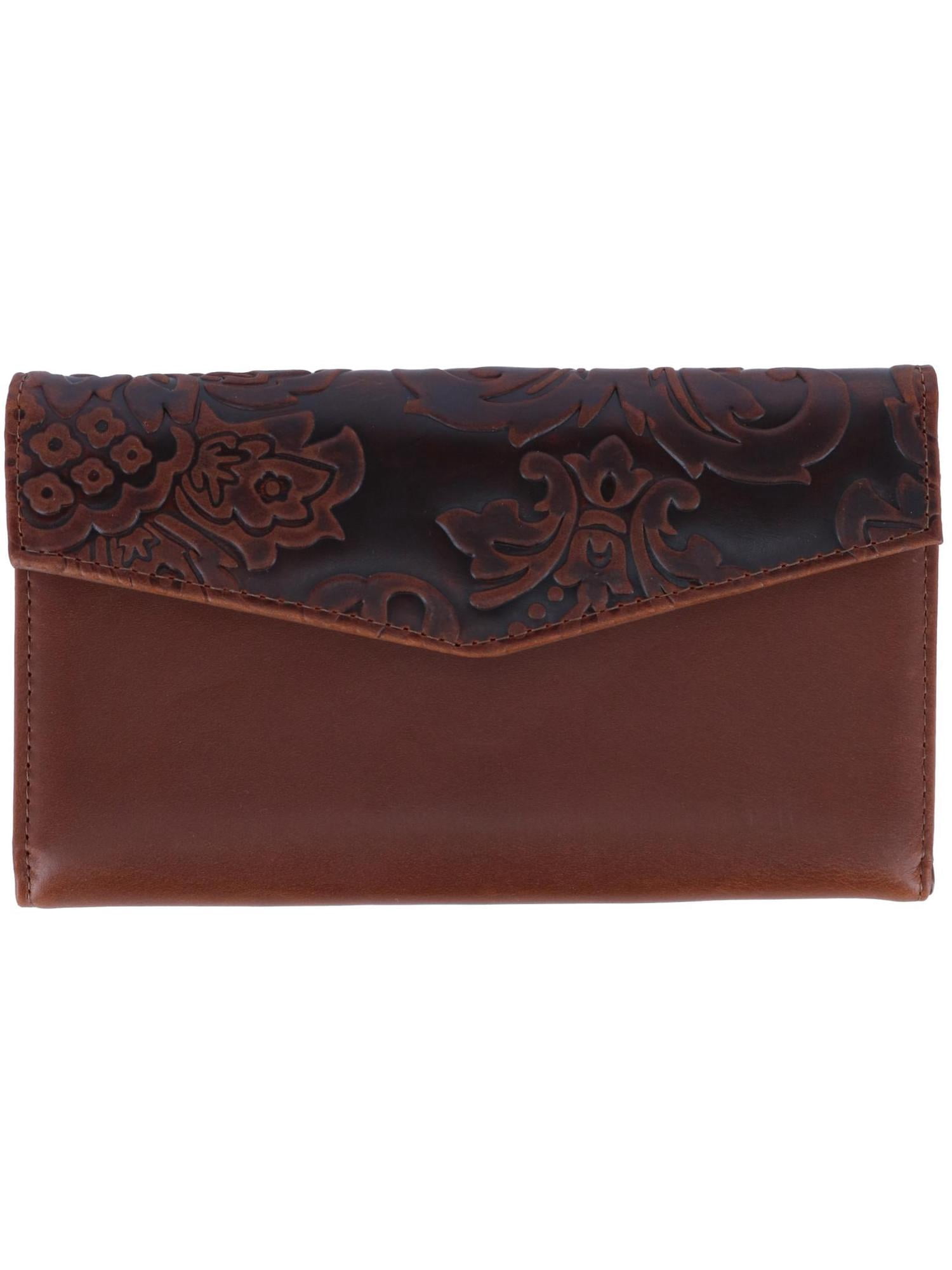 Buxton Tooled Leather Organizer Clutch, RFID Wallet with Checkbook ...