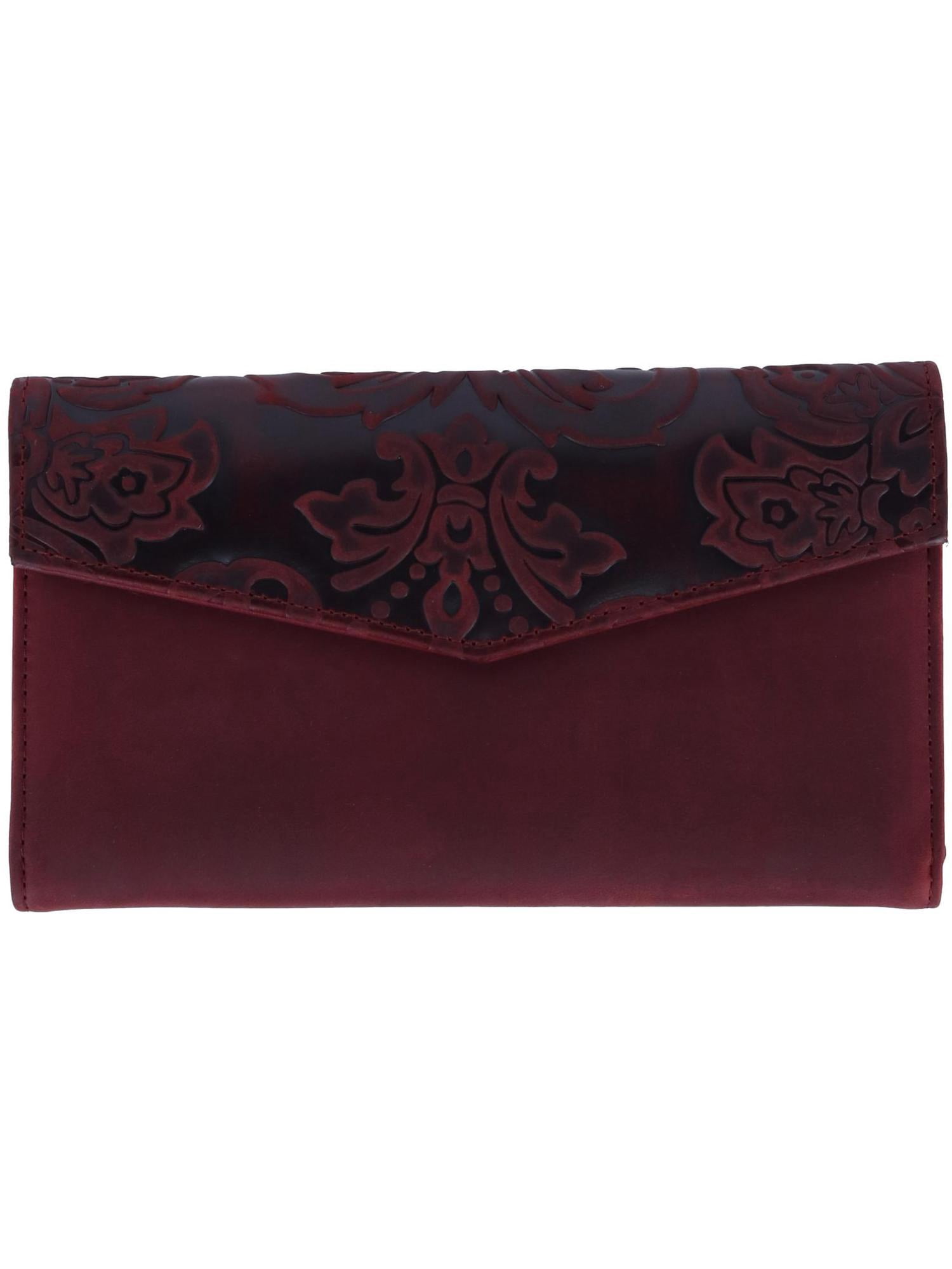 Buxton Tooled Leather Organizer Clutch, RFID Wallet with Coin Zipper, 7 ...