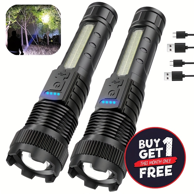 Buy 1 Get 1 Free, 2pcs High Lumens Rechargeable LED Flashlight, USB-C ...