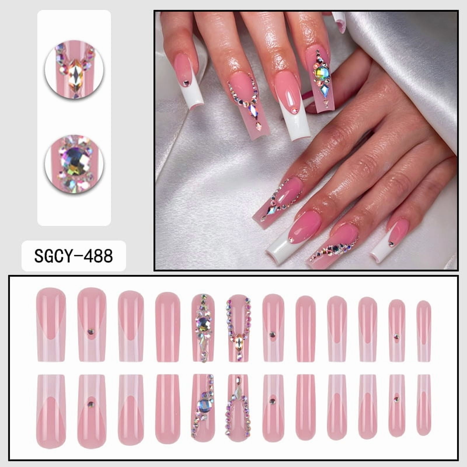 (Buy 2 Get 1 Free)24Pcs Mixed Design Press on Nails Long Stiletto ...