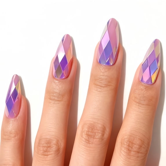 (Buy 2 Get 1 Free)Purple Press On Nails Almond Medium Fake Nails Glossy ...