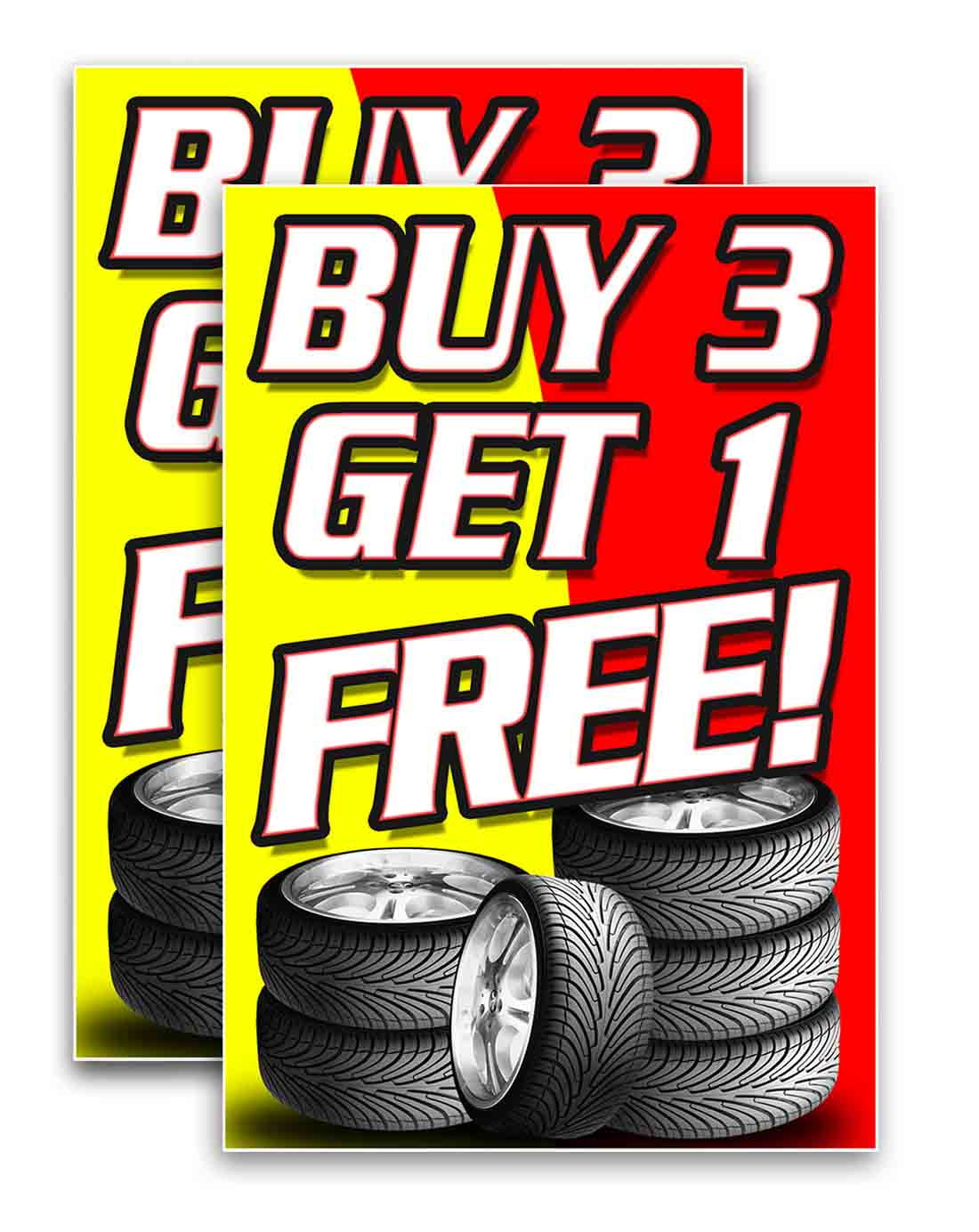 Buy 3 Get 1 Free Tires (24" X 36") Vinyl Decal Only (Pack of 2) |Sign ...