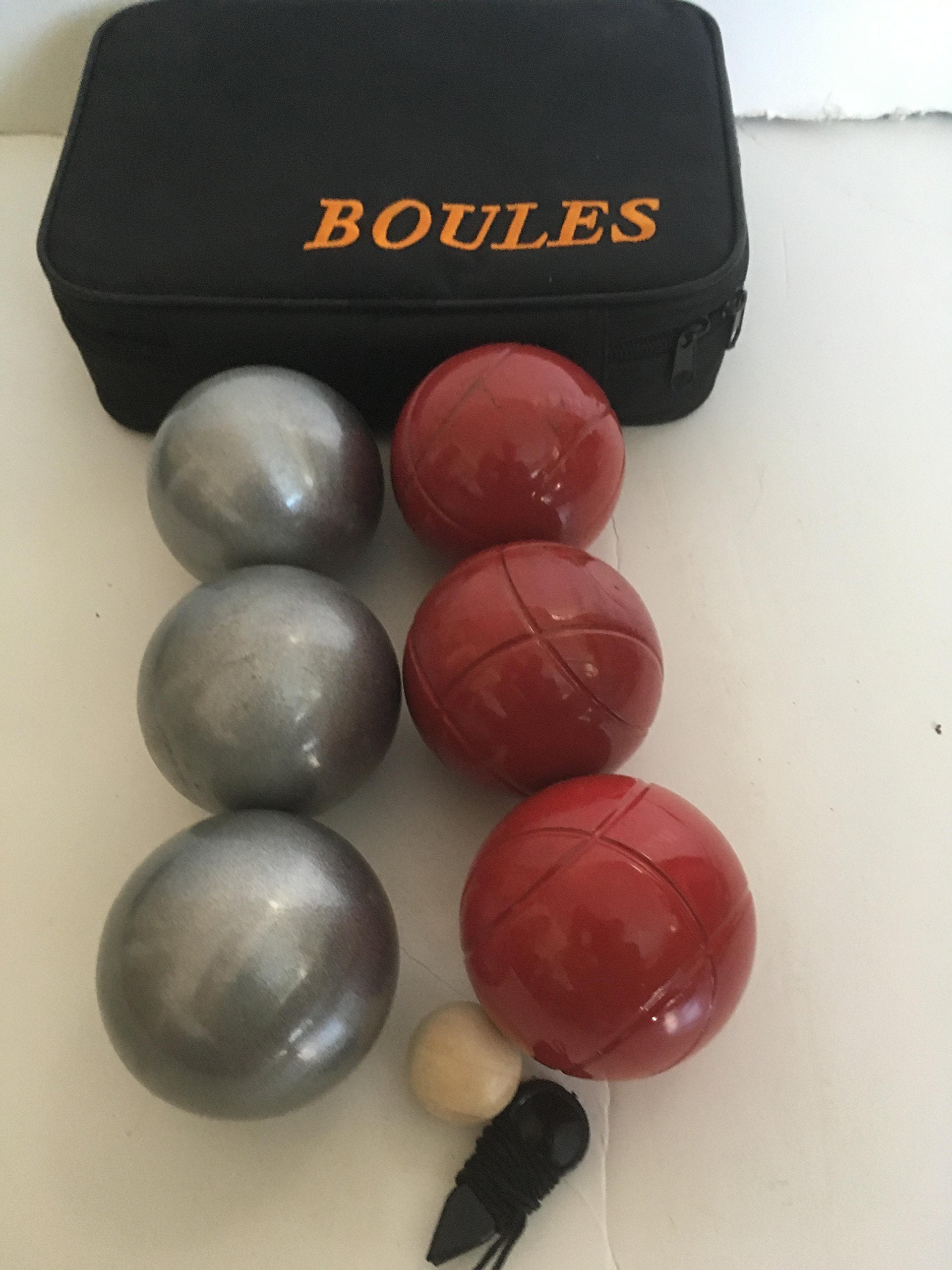 BuyBocceBalls 73mm Metal Petanque/Boules 6 Ball Set with 3 Plain Grind ...