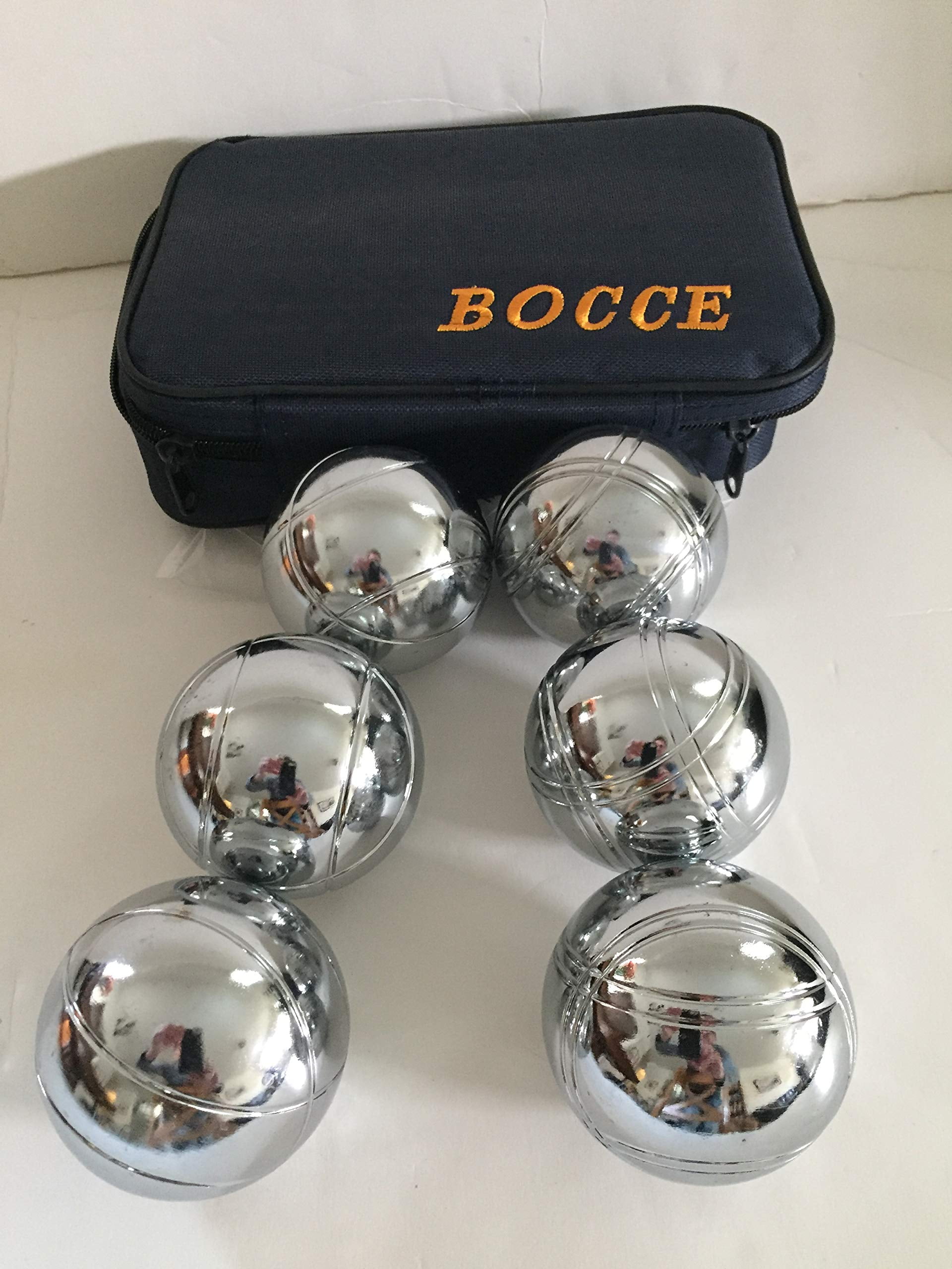 BuyBocceBalls 73mm Metal Petanque Set with 6 Silver Balls and Blue Case ...
