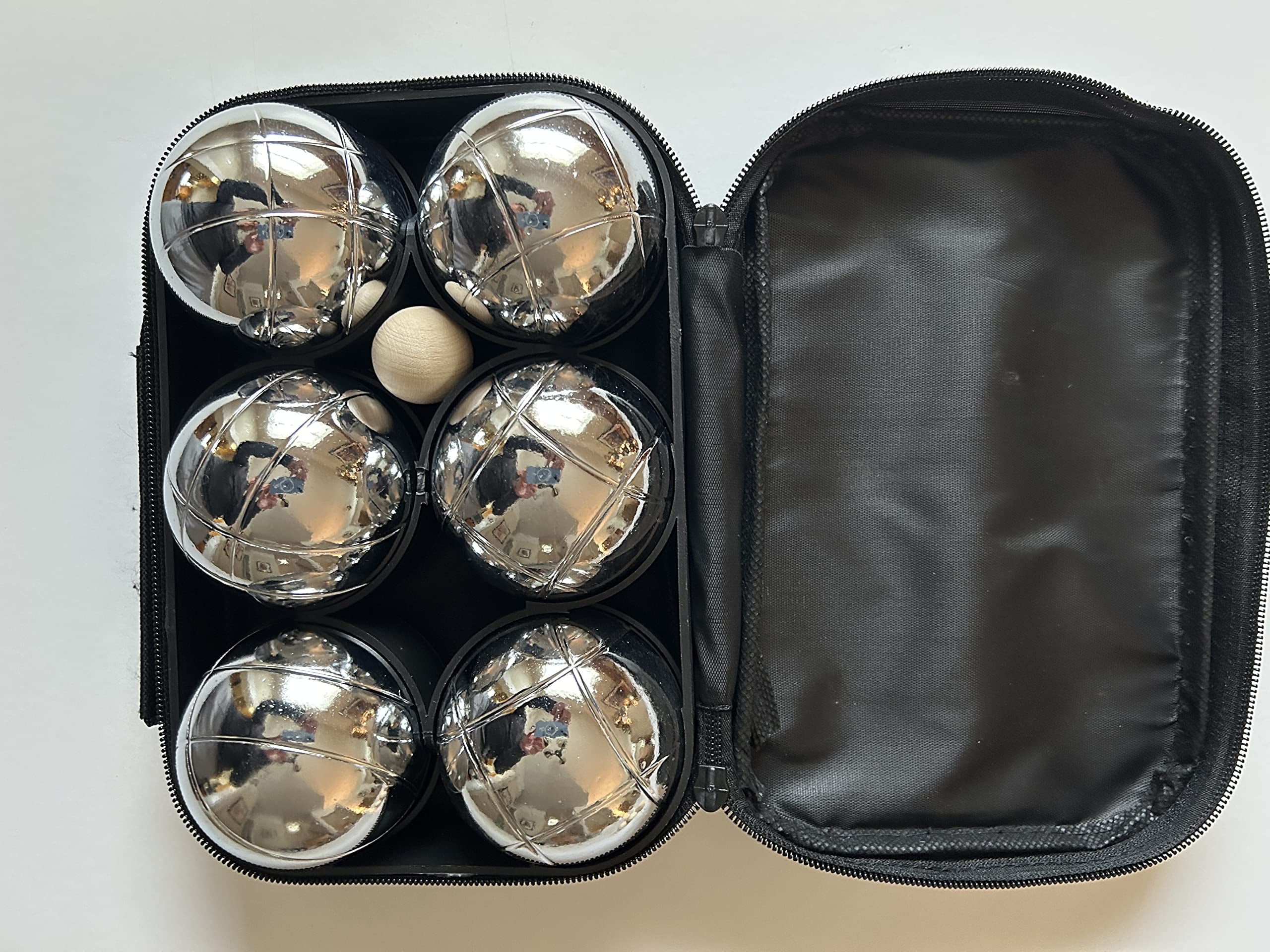 BuyBocceBalls 73mm Metal Petanque Set with 6 Silver Balls and Green ...