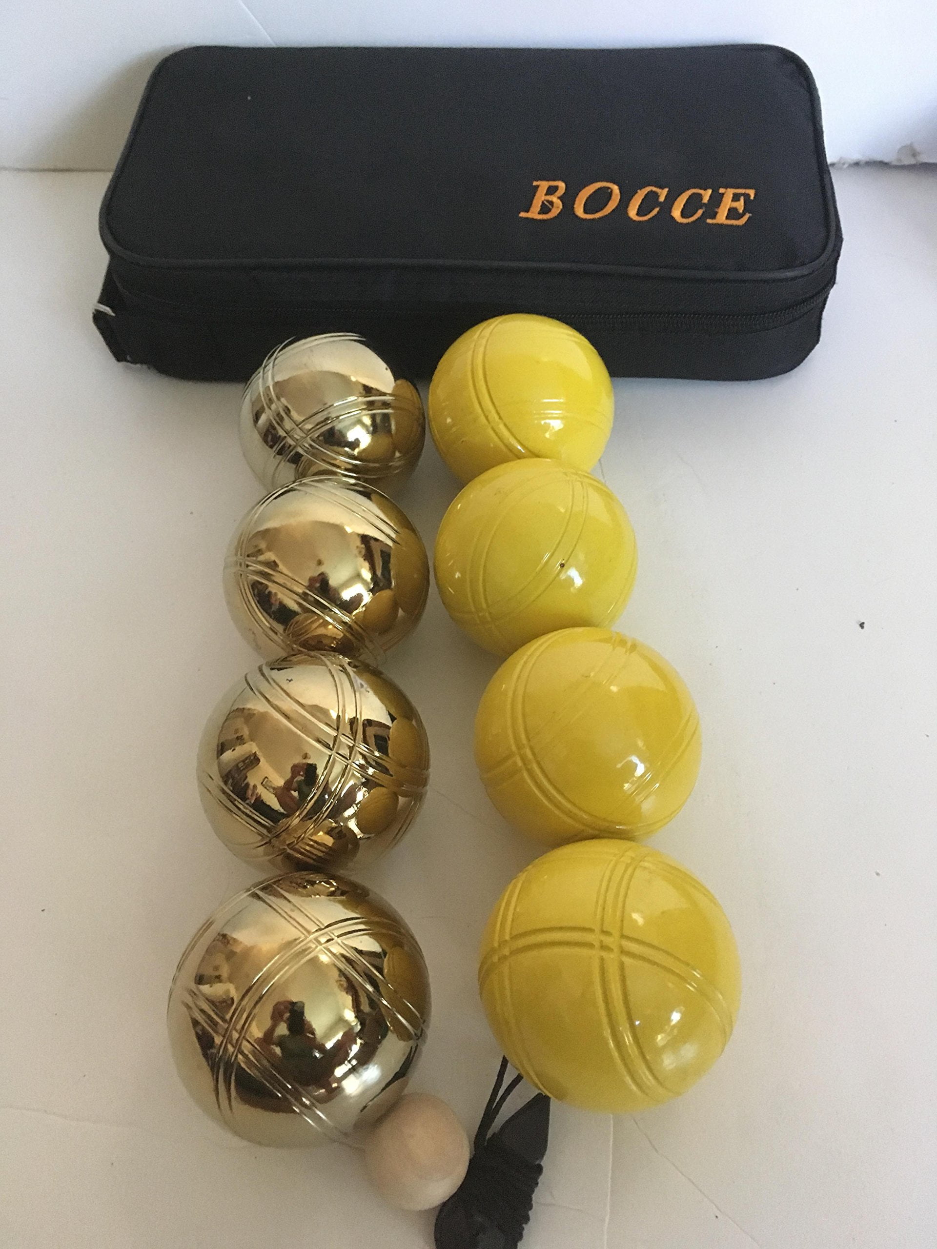 BuyBocceBalls Listing -73mm Metal Bocce/Petanque 8 Ball Set with 4 Gold ...
