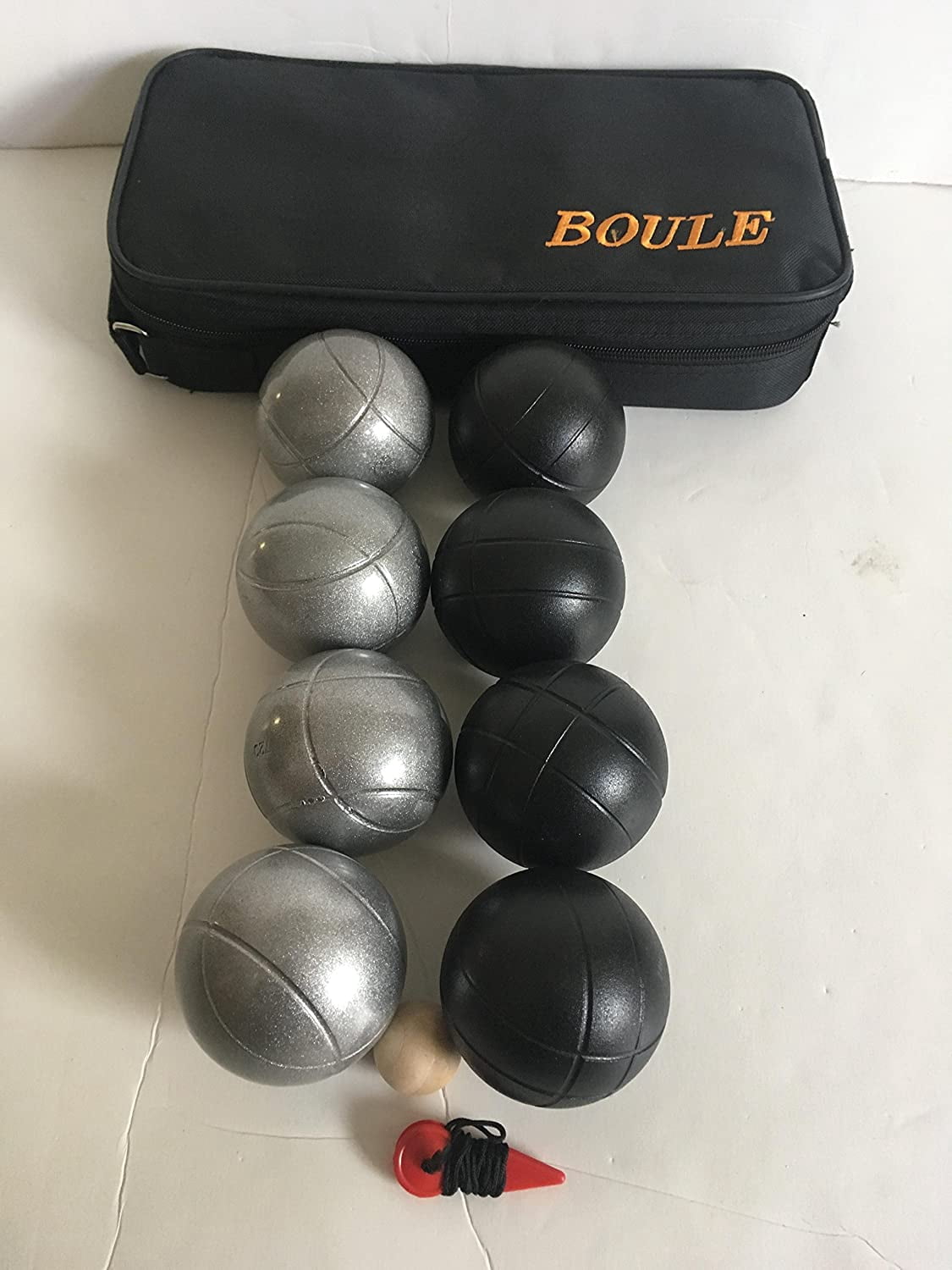 BuyBocceBalls Listing - 73mm Metal Bocce/Petanque Set with 4 Black and ...