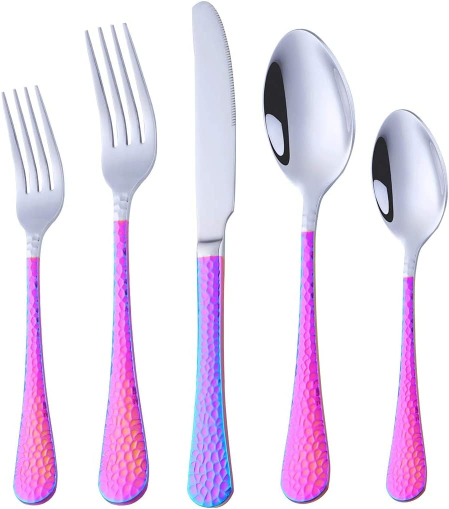 BuyGo 20-Piece Silverware Set, Hammered Design Flatware Dinnerware Sets ...