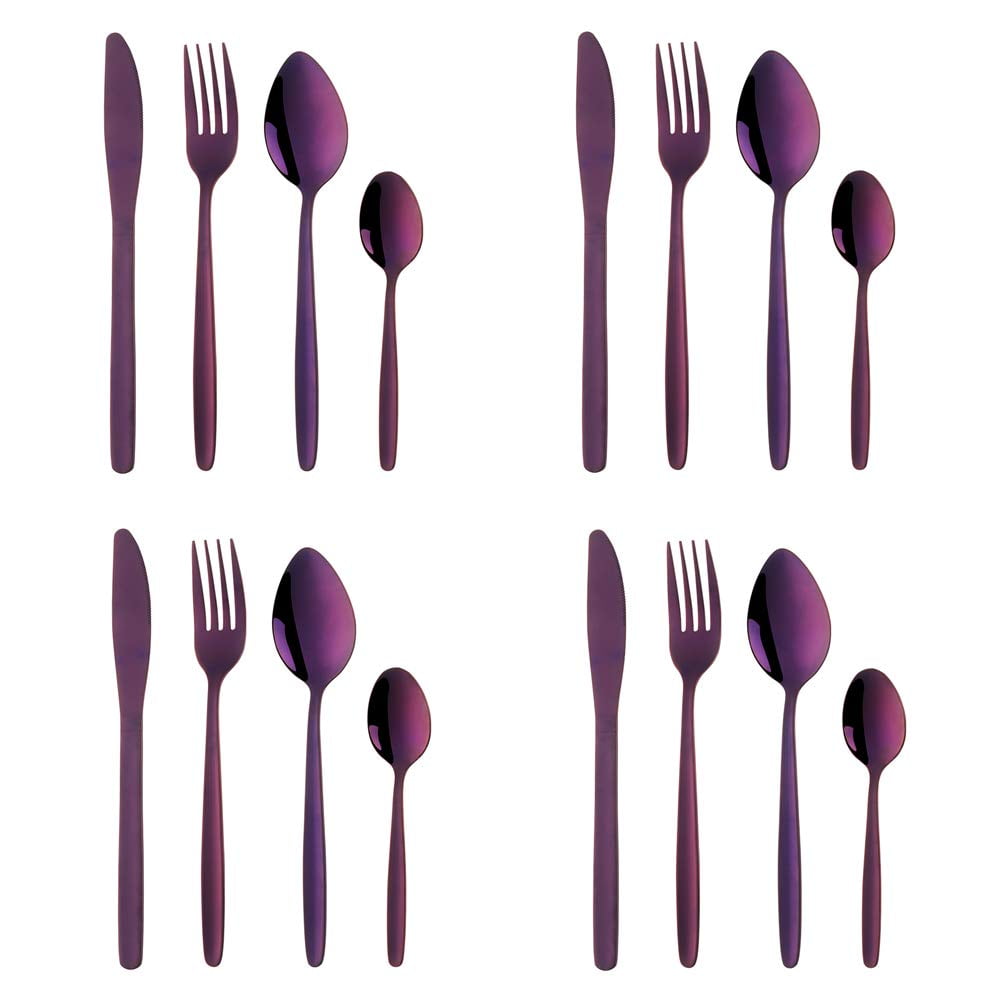 BuyGo Purple Silverware Flatware Set, 16-Piece Light Weight Stainless ...