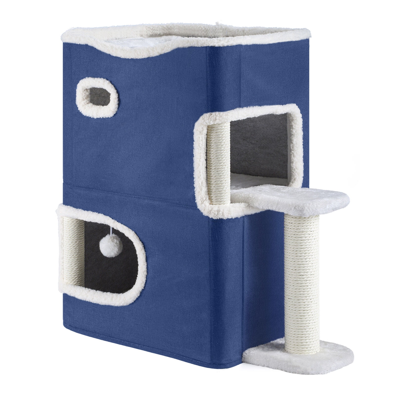 BuySphere 2-Tier Cat House, Indoor Cat Cave Bed Playhouse, Cat Tunnels with Scratch Pad and ...