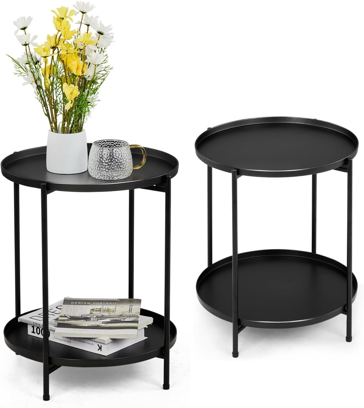 BuySphere 2 Tier End Table, Metal Side Table with Removable Tray Indoor ...