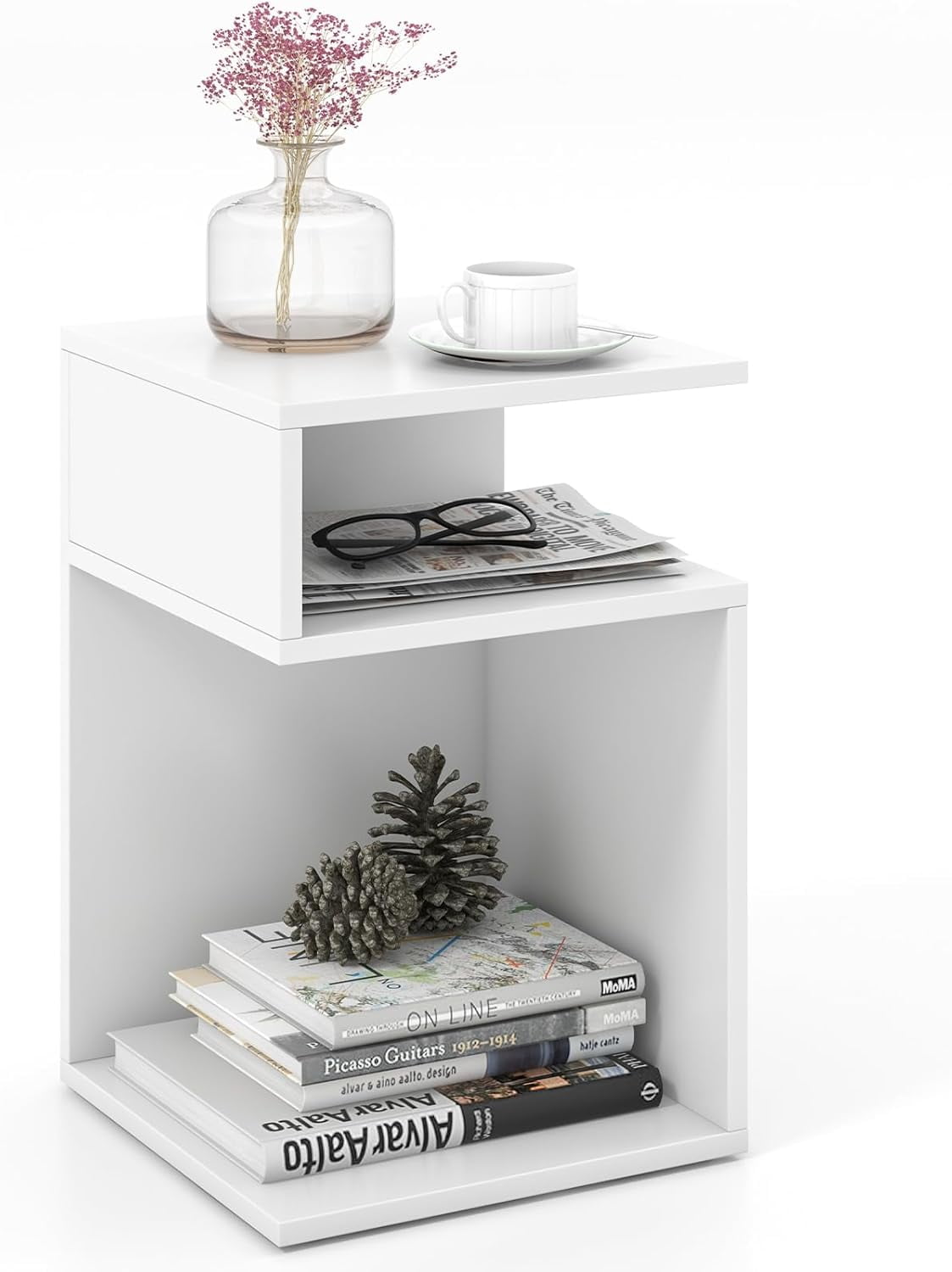 BuySphere 3-Tier Side Table, S-Shaped End Table with 2 Open Storage ...