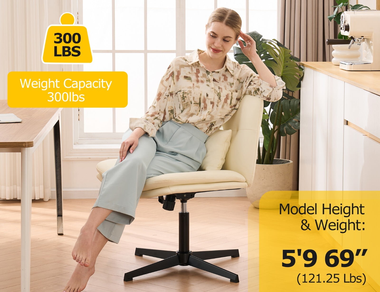 BuySphere Armless Office Chair, PU-Padded Mid-Back Computer Chair ...