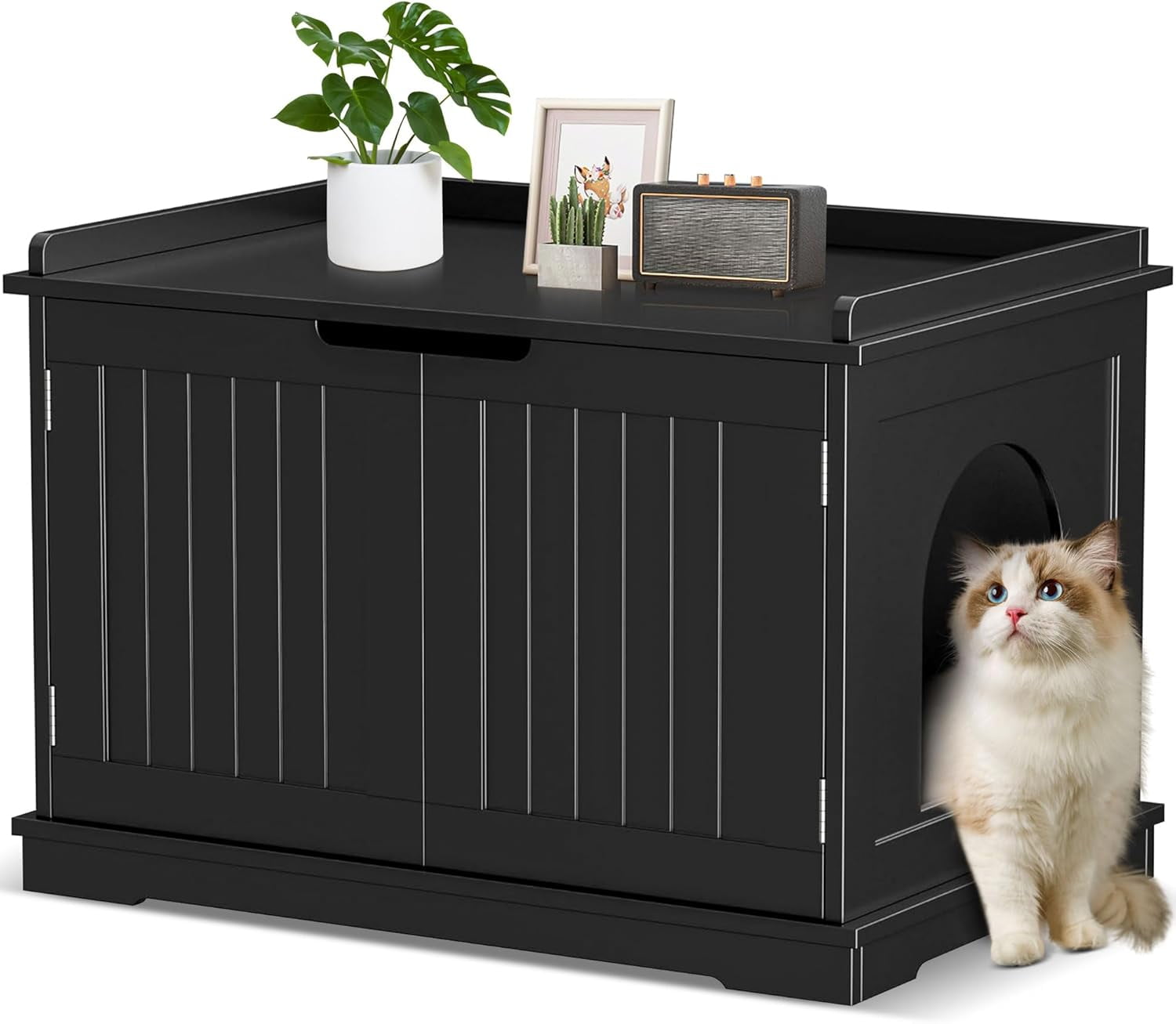 BuySphere Cat Litter Box Enclosure, Litter Box Furniture Hidden, Wooden ...