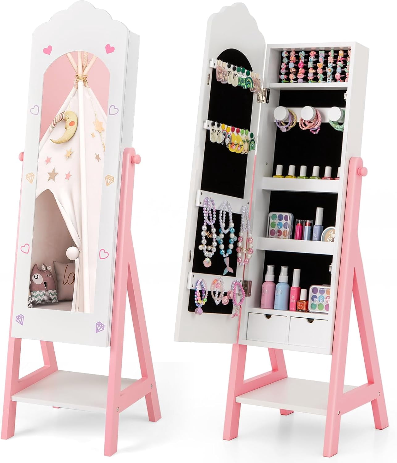 BuySphere Kids Jewelry Armoire Cabinet, Standing Jewelry Organizer with ...