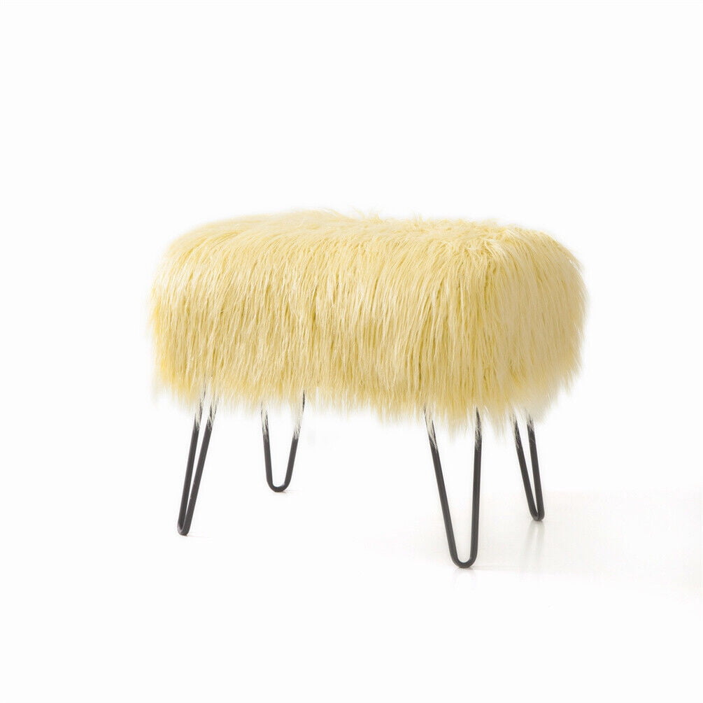 BuySphere Mongolian Faux Fur Ottoman, Antique White, 19'' x 13'' x 17 ...