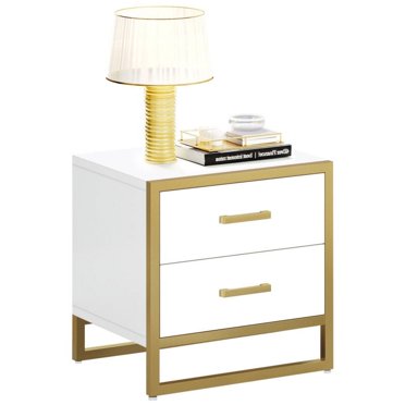 Maklaine 22" Square Modern Metal Nightstand in Brown/Black Finish ...