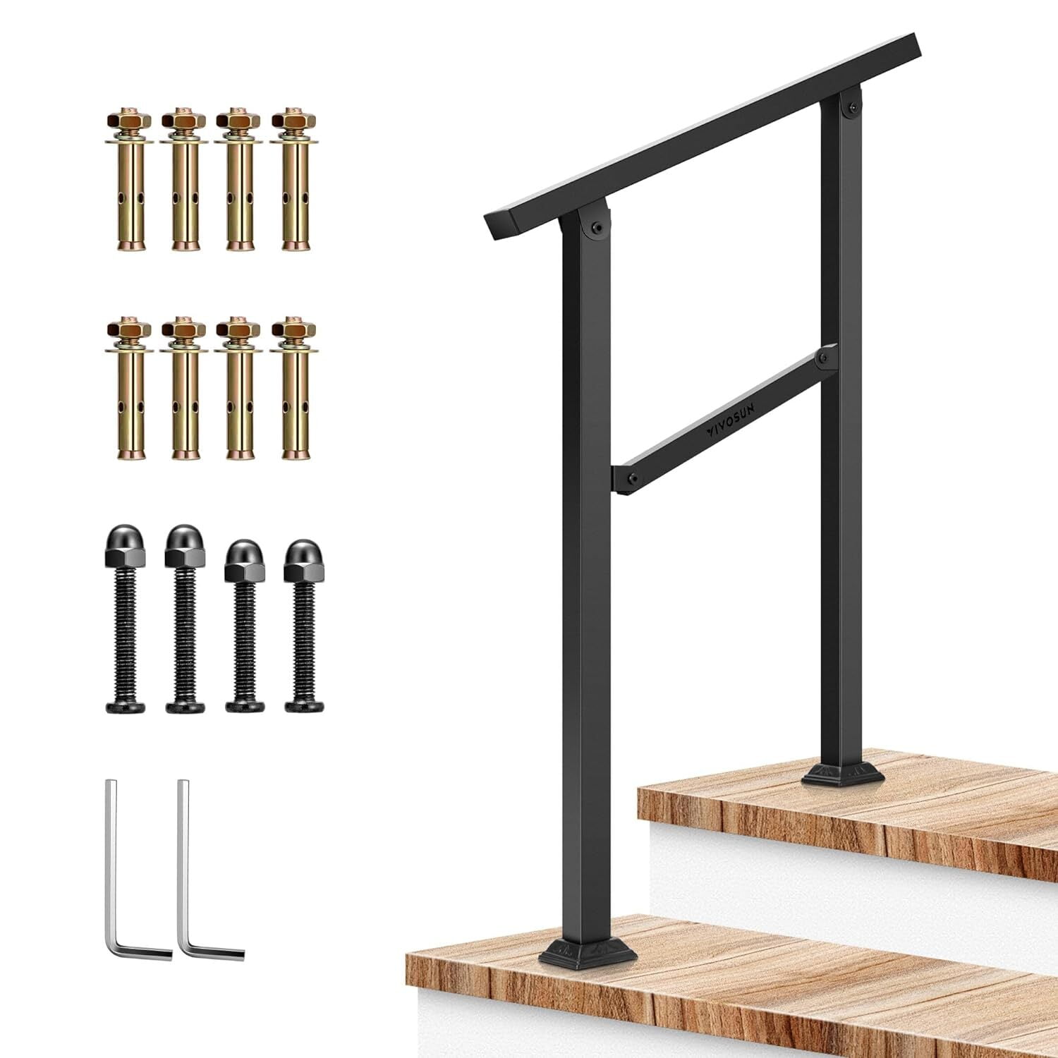 BuySphere Outdoor Handrail,Wrought Iron Stair Railing with Curved Ends ...