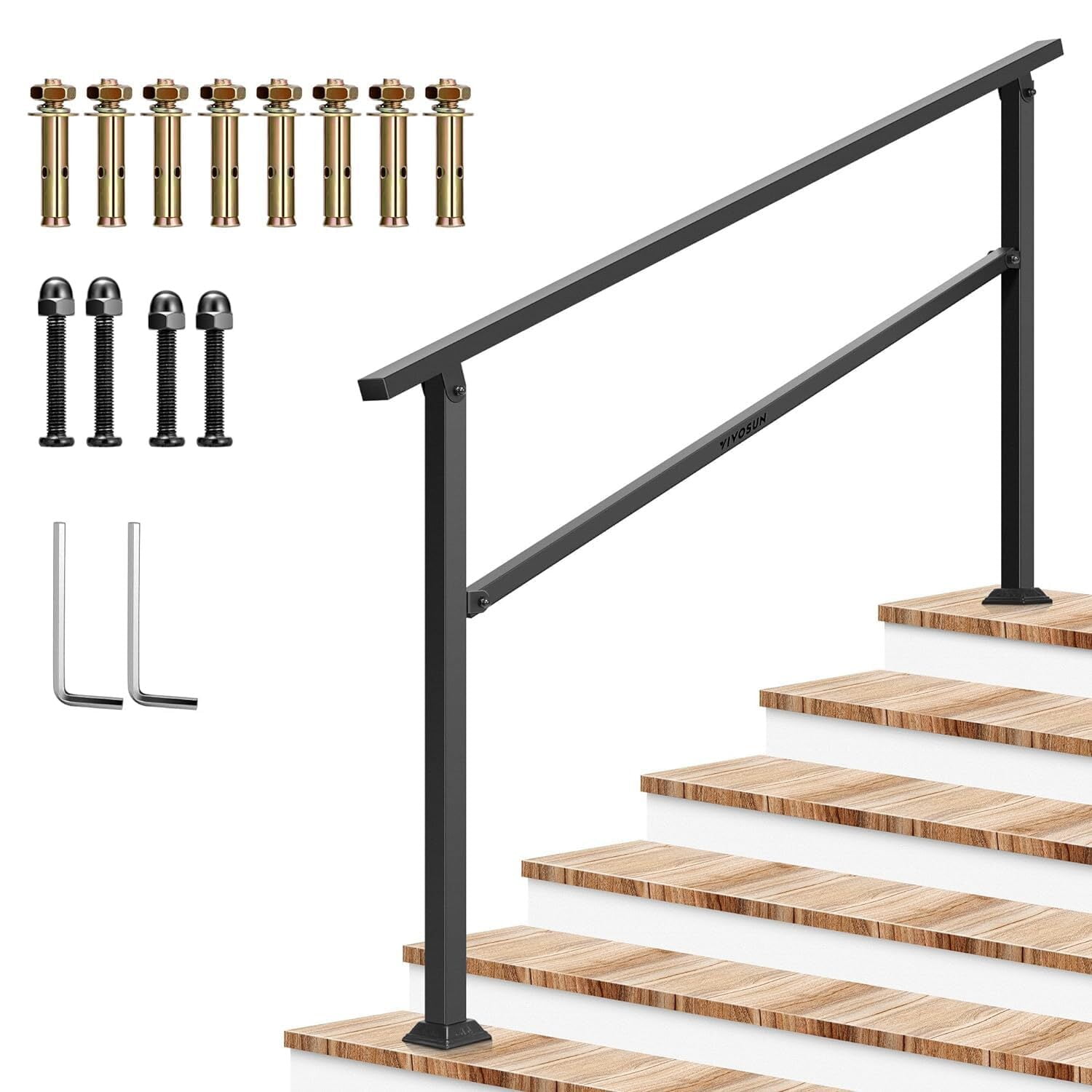 BuySphere Outdoor Handrail,Wrought Iron Stair Railing with Curved Ends ...