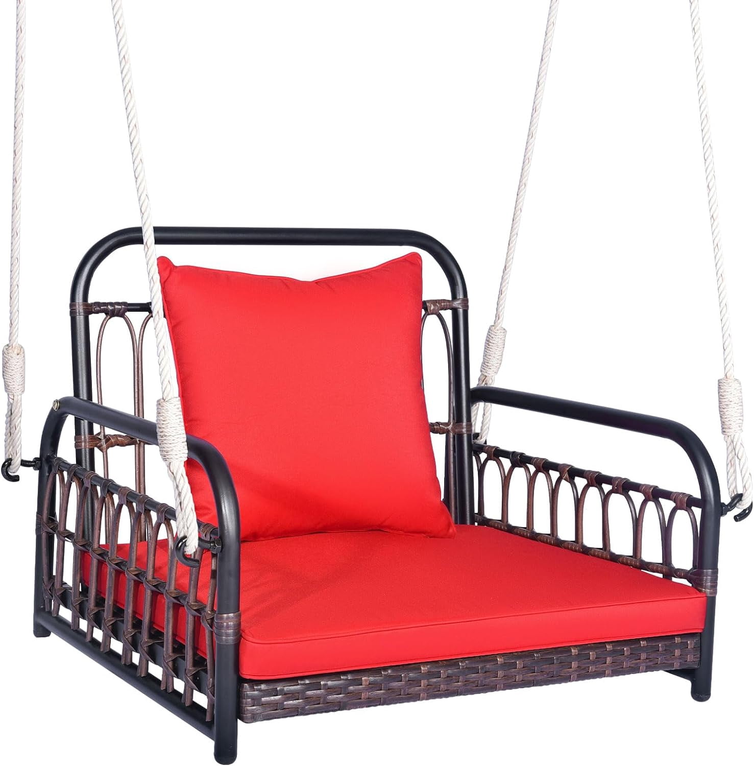 BuySphere Patio Wicker Porch Swing, Single Person Hanging Seat with ...