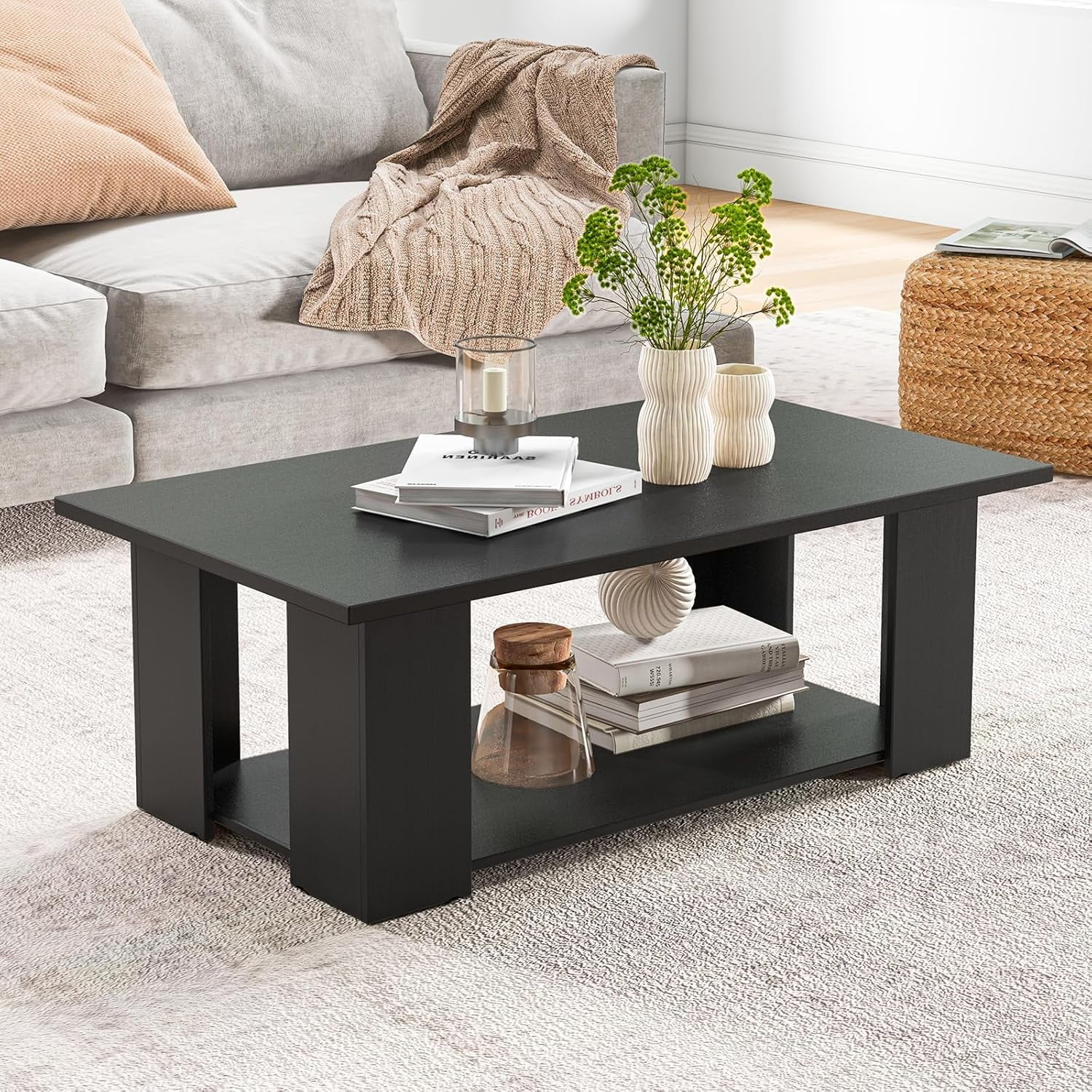 BuySphere Rectangle Wood Center Table, 41" L 2-Tier Large Modern Tea ...