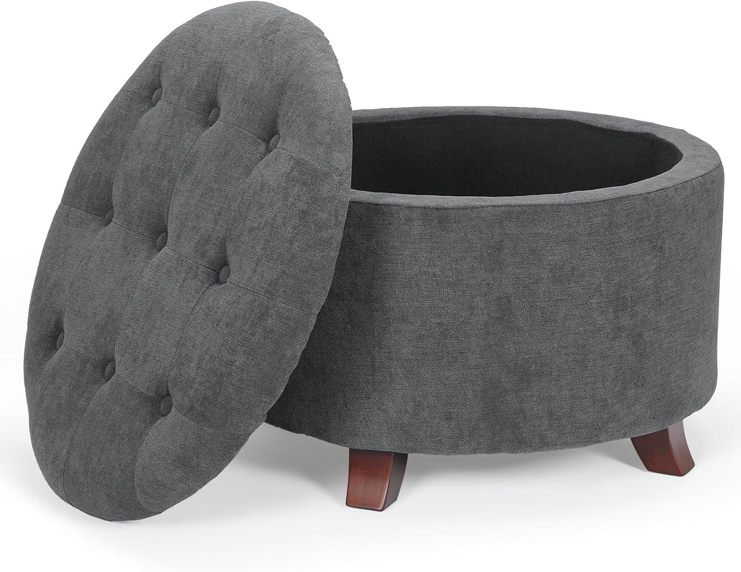 BuySphere Round Ottoman with Storage, Small Foot Rest Stool with Legs ...