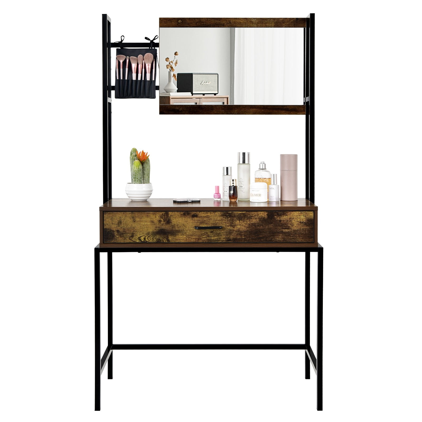 BuySphere Rustic Vanity Table with 3-Height Adjustable Left or Right ...