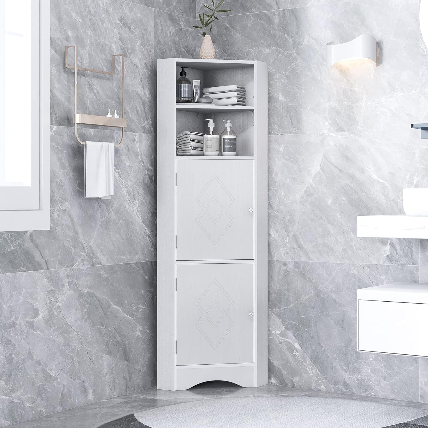 BuySphere Tall Bathroom Corner Cabinet, Bathroom Freestanding Storage ...