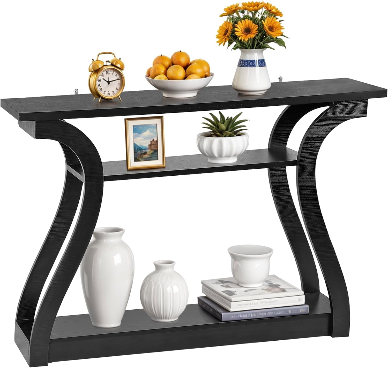 BuySphere Wood Console Table with Curved Legs and Shelf, 3 Tier Modern ...