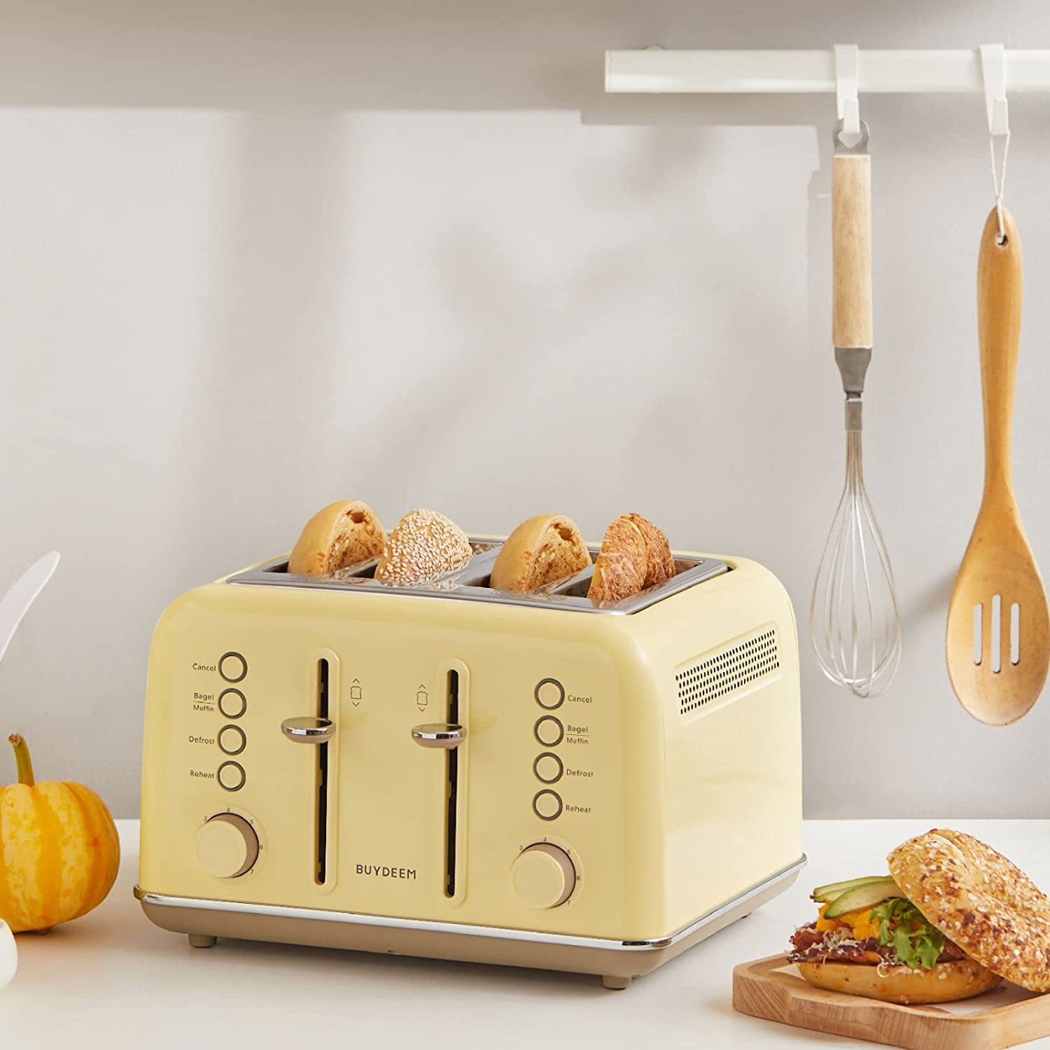 Buydeem DT640 4-Slice Toaster with Retractable Cord, Extra Wide Slots ...