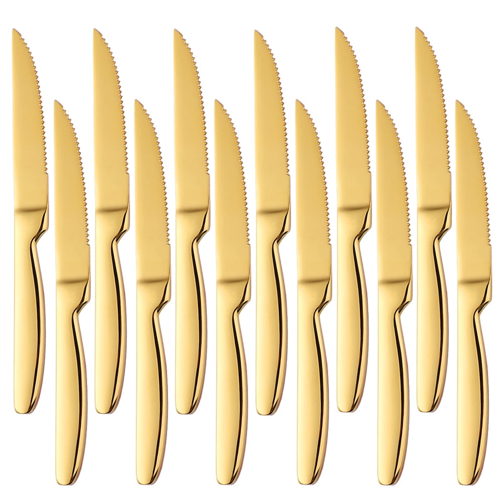 Buyer Star Gold Steak Knives Set of 12, Stainless Steel Serrated ...
