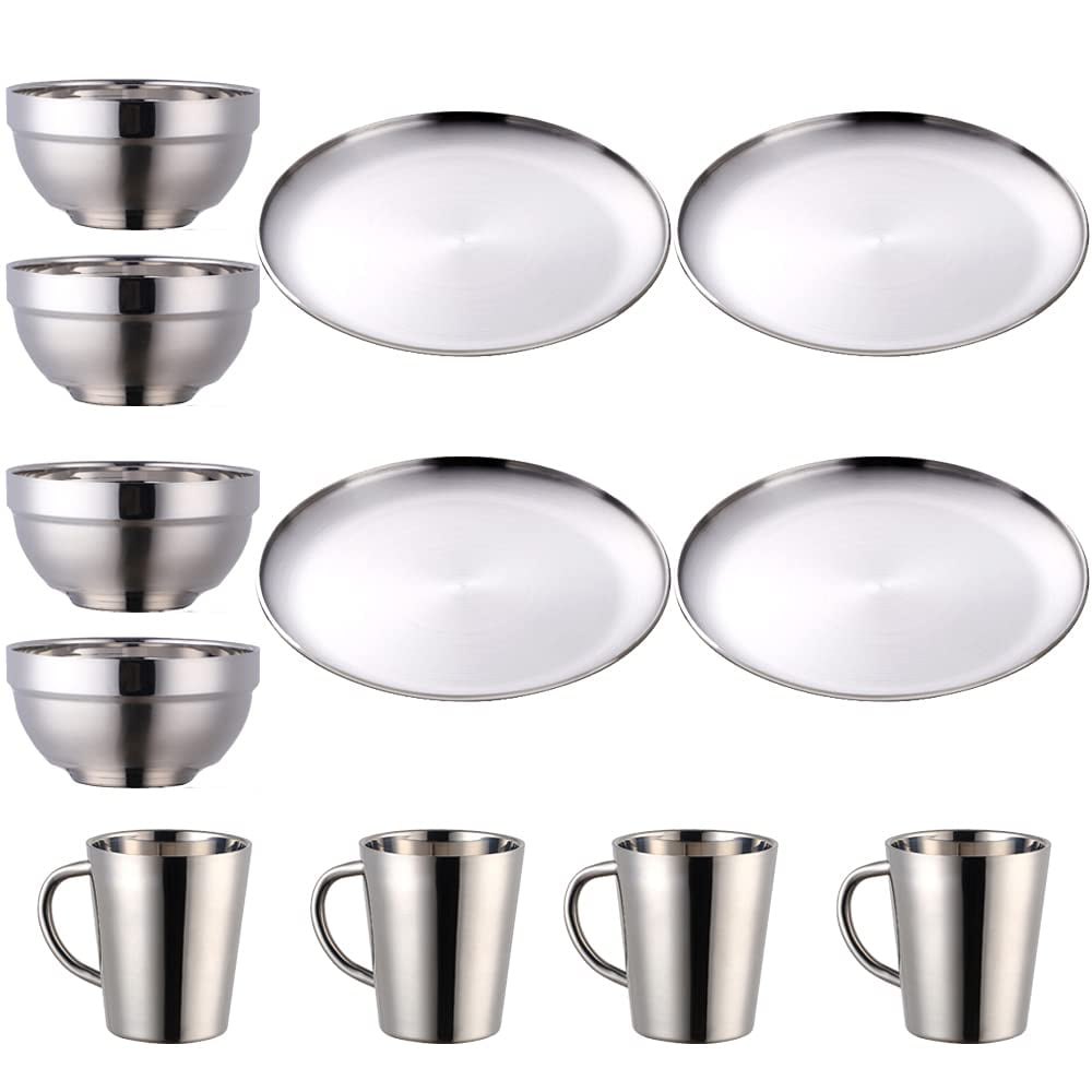 Buyer Star Stainless Steel Dinnerware Set, 12 Pcs, Silver, Rainbow, All ...