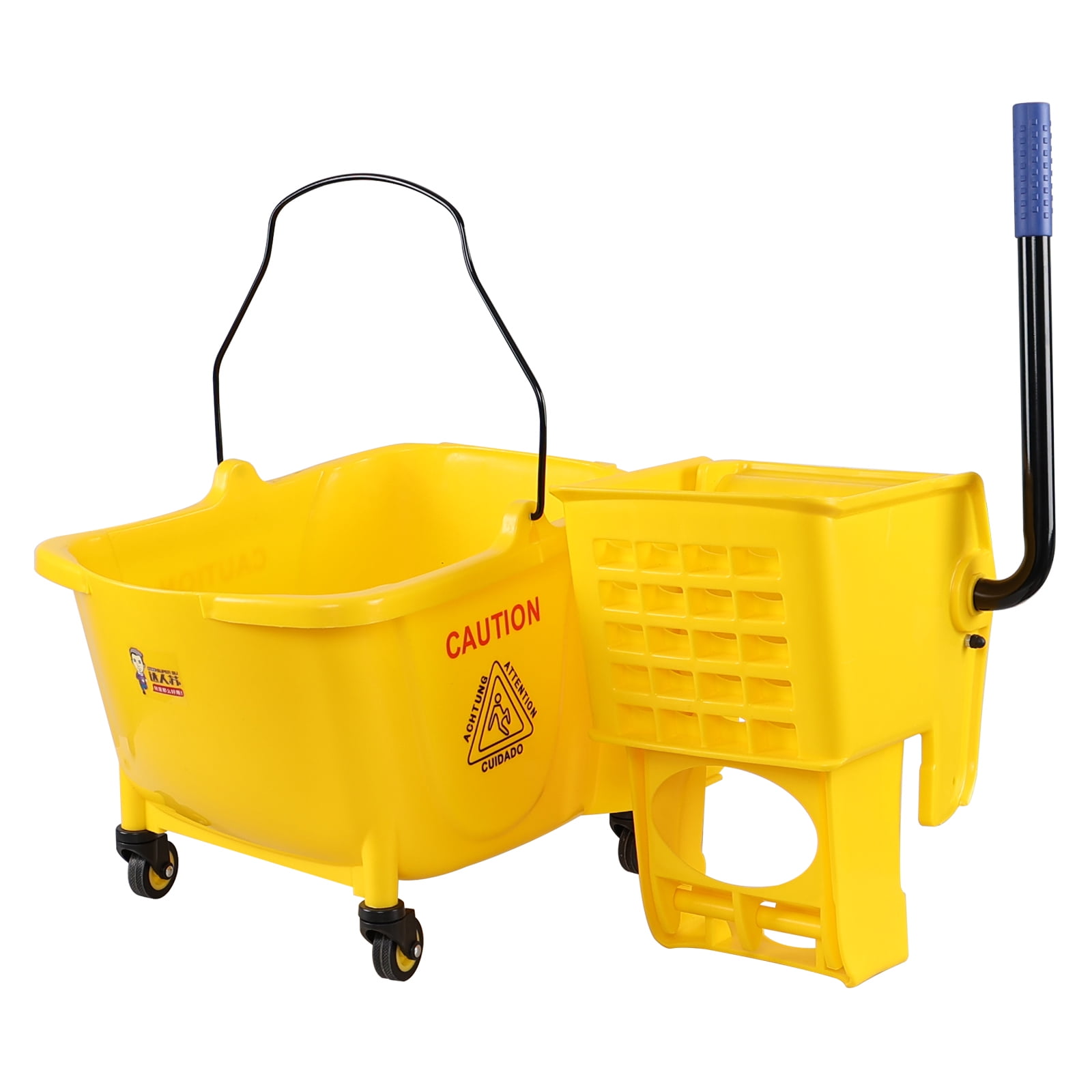 Buyitt 25 Quart Plastic Mop Bucket with Wringer on Wheels, Commercial ...