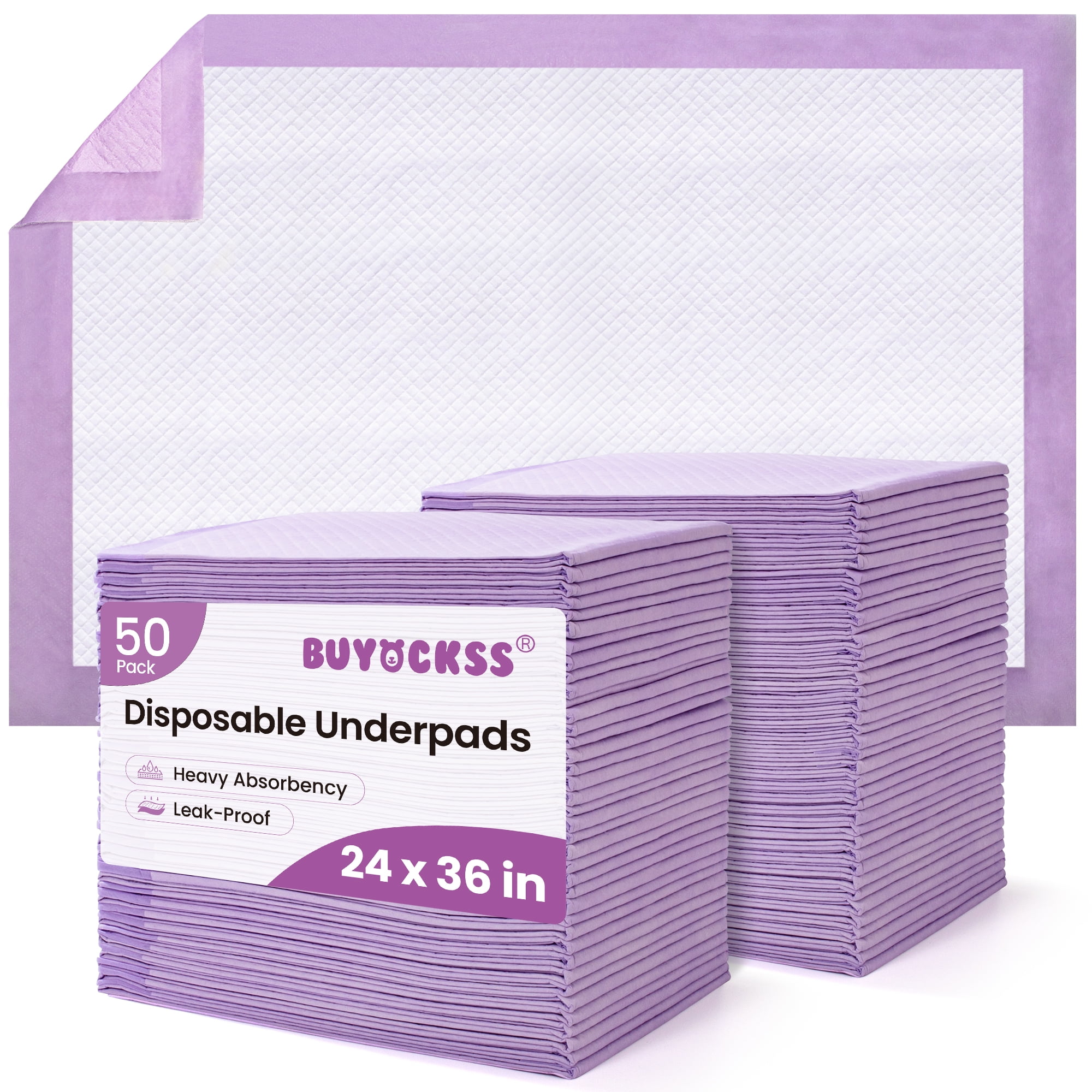 Buyockss Incontinence Bed Pads 50 Count Disposable Underpads 24" x 36 ...